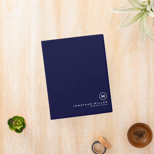 Modern Minimal Classic Monogram Navy Blue Mini Binder | Zazzle