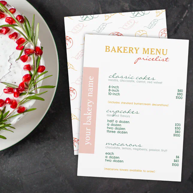 Modern Minimal Colorful Menu Bakery Price List | Zazzle