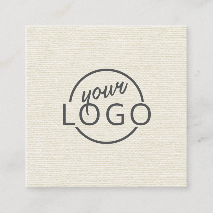 Modern minimal cream ivory linen custom logo square business card | Zazzle