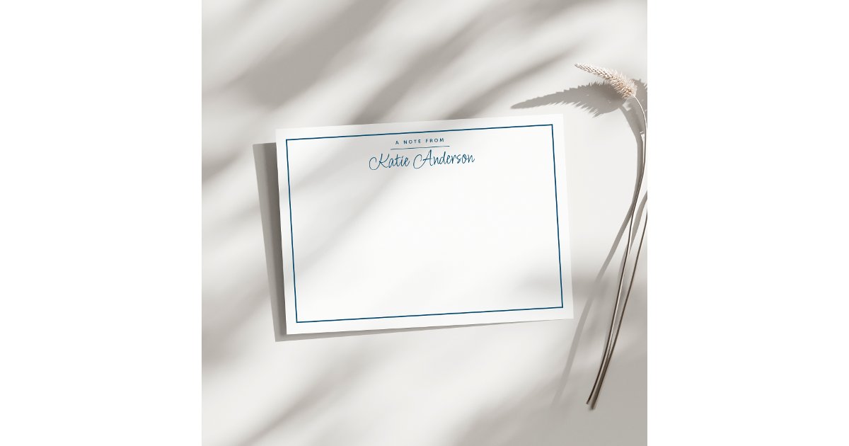 Modern Minimal Cursive Script Blue Cyan Note Card | Zazzle
