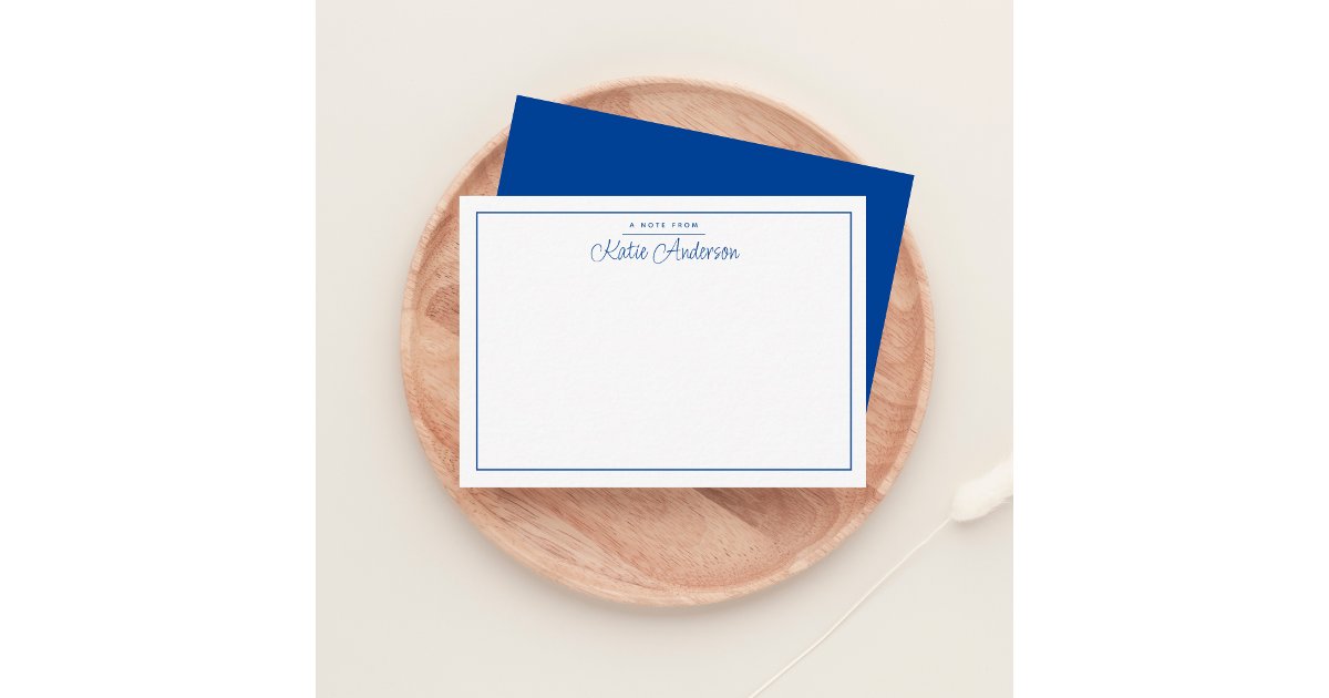 Modern Minimal Cursive Script Blue Note Card | Zazzle