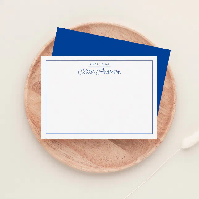 Modern Minimal Cursive Script Blue Note Card | Zazzle