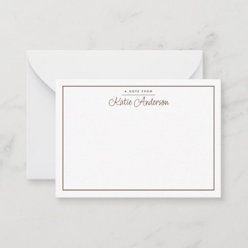 Modern Minimal Cursive Script Brown Note Card | Zazzle