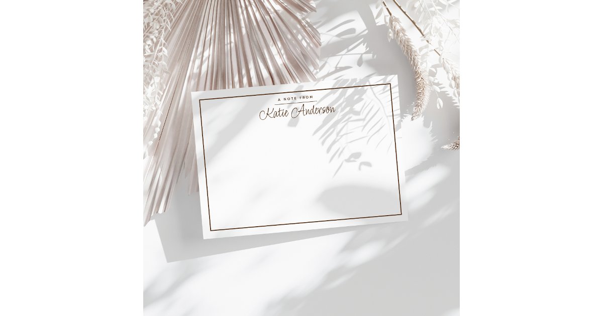 Modern Minimal Cursive Script Brown Note Card | Zazzle
