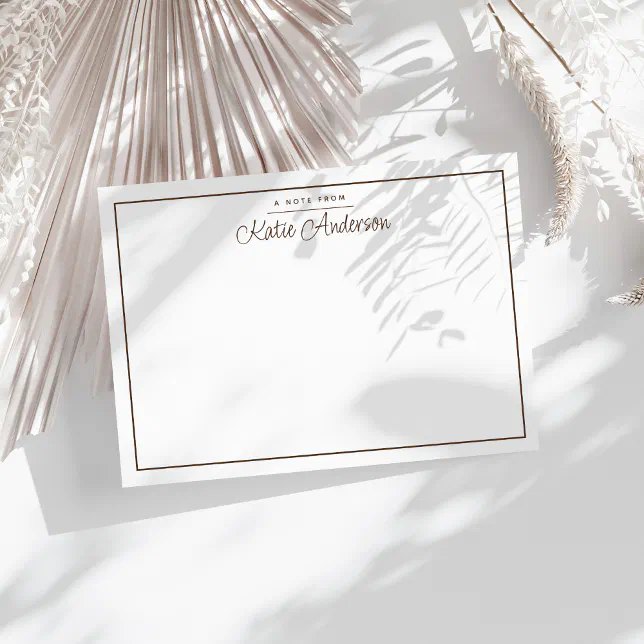 Modern Minimal Cursive Script Brown Note Card | Zazzle