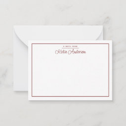 Modern Minimal Cursive Script Maroon Note Card | Zazzle