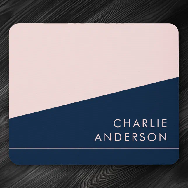 Modern minimal dark blue and pink custom name mouse pad | Zazzle