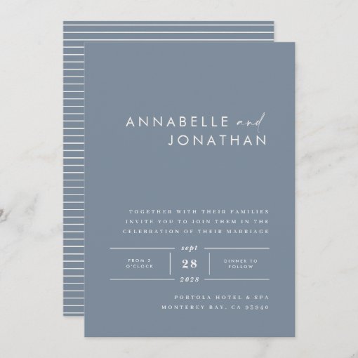 Modern minimal dusty blue contemporary wedding invitation | Zazzle