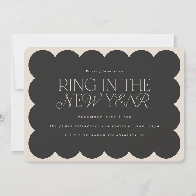 Modern minimal elegant black retro wavy edge invitation | Zazzle
