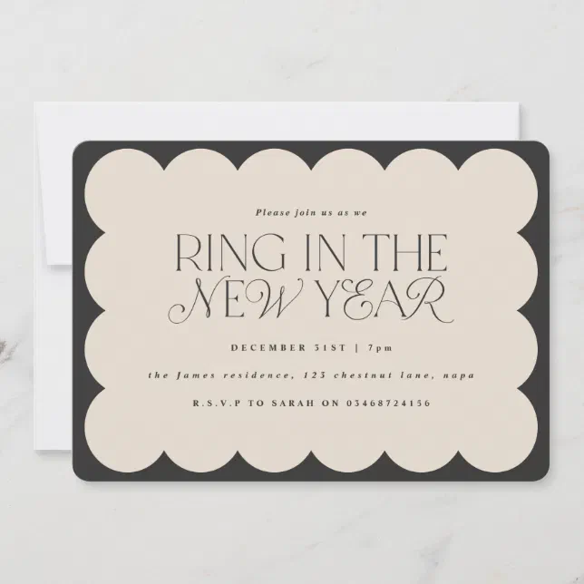 Modern minimal elegant black retro wavy edge invitation | Zazzle