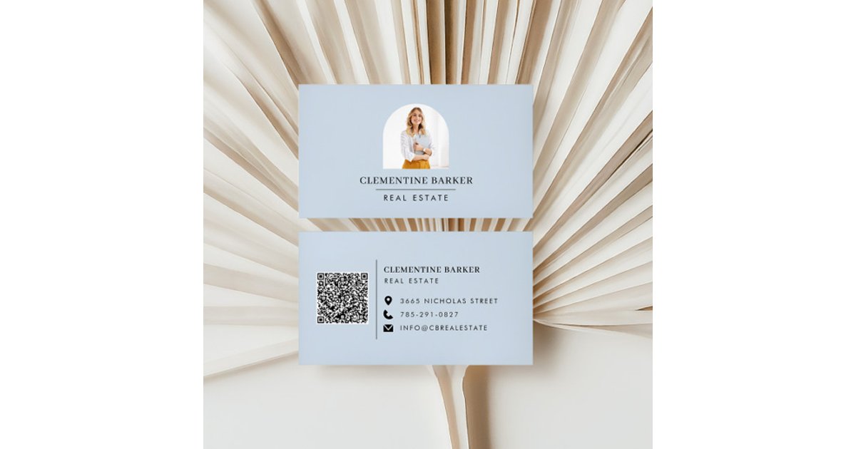 Modern minimal elegant blue simple arch photo business card | Zazzle