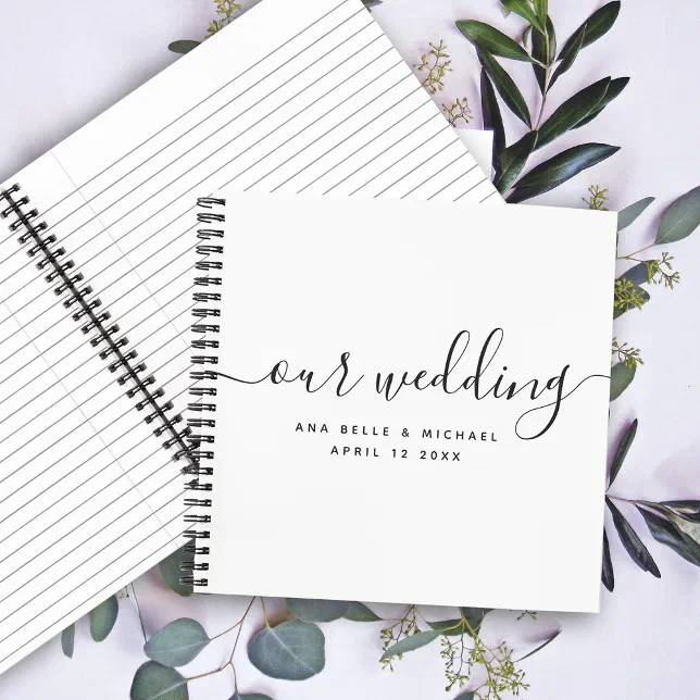 Modern Minimal Elegant Calligraphy Wedding Guest Notebook | Zazzle