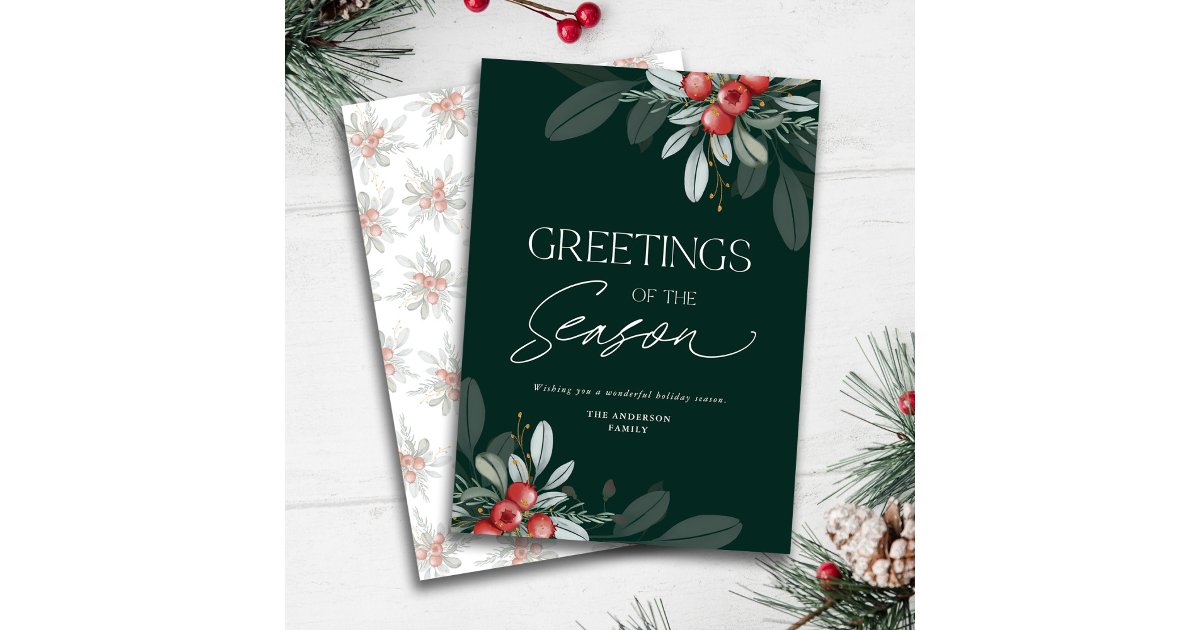 Modern Minimal Elegant Christmas Greenery Holiday Card | Zazzle
