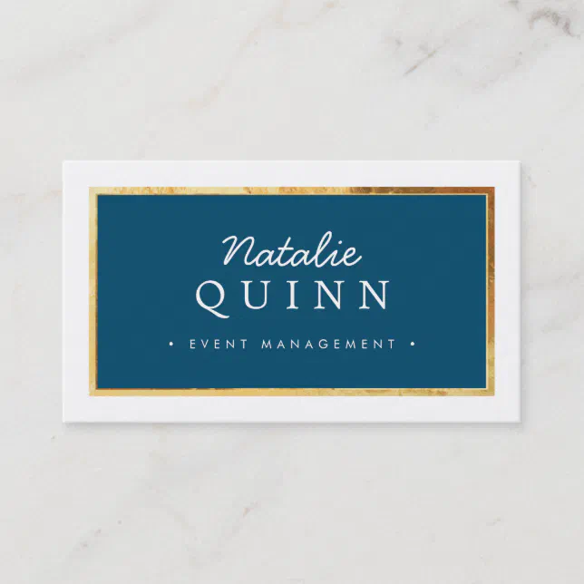 MODERN MINIMAL elegant gold border dark navy blue Business Card | Zazzle