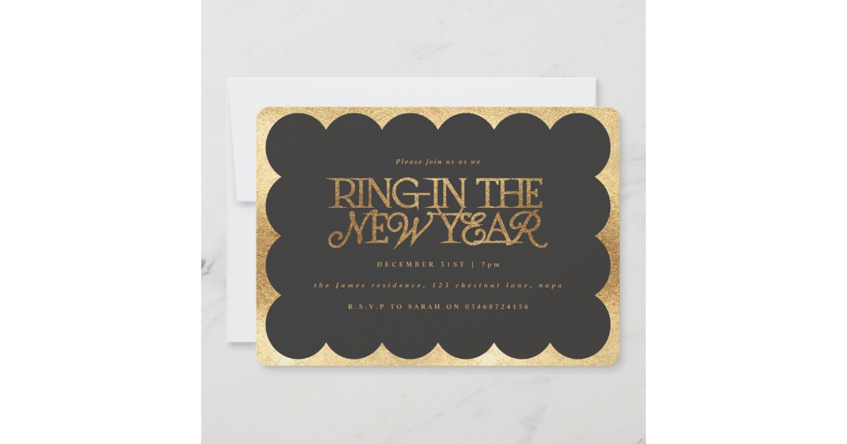 Modern minimal elegant gold effect retro wavy edge invitation | Zazzle