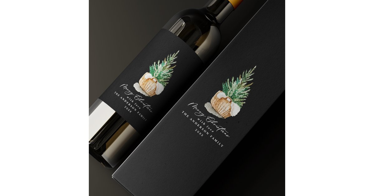 modern minimal elegant simple black winter wine label | Zazzle