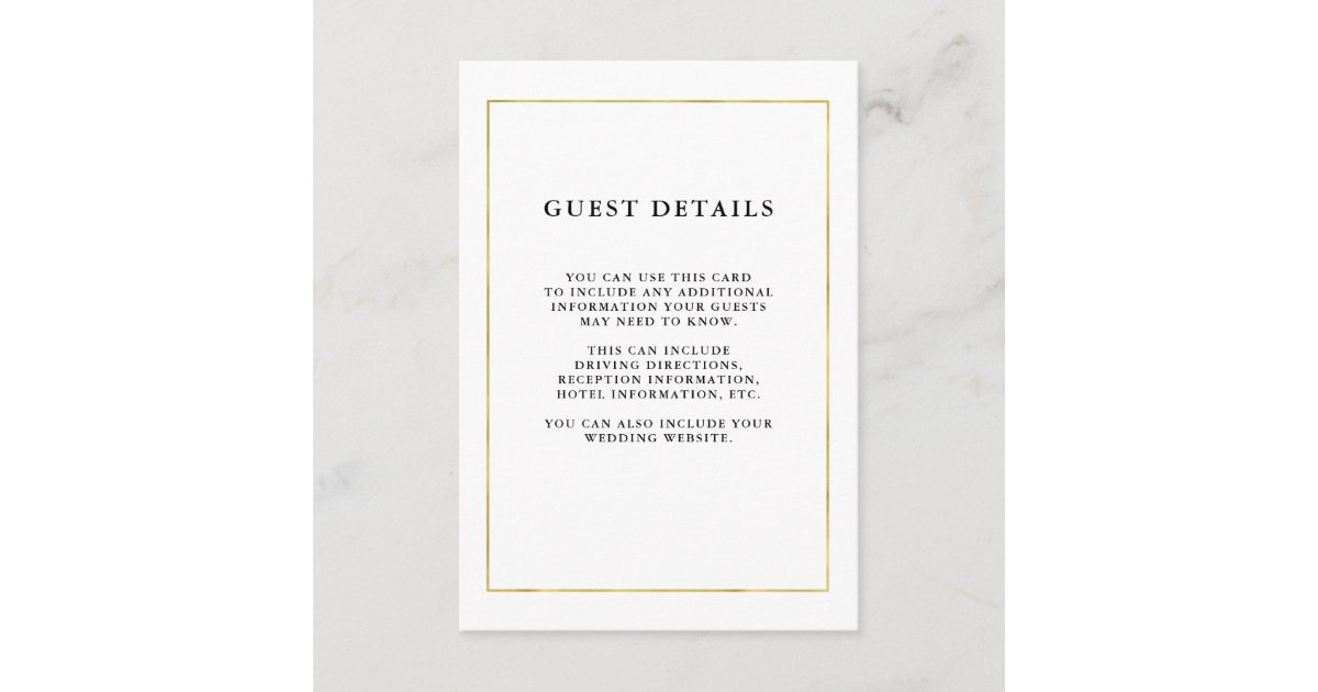 Modern Minimal | Faux Gold Border Guest Details Enclosure Card | Zazzle