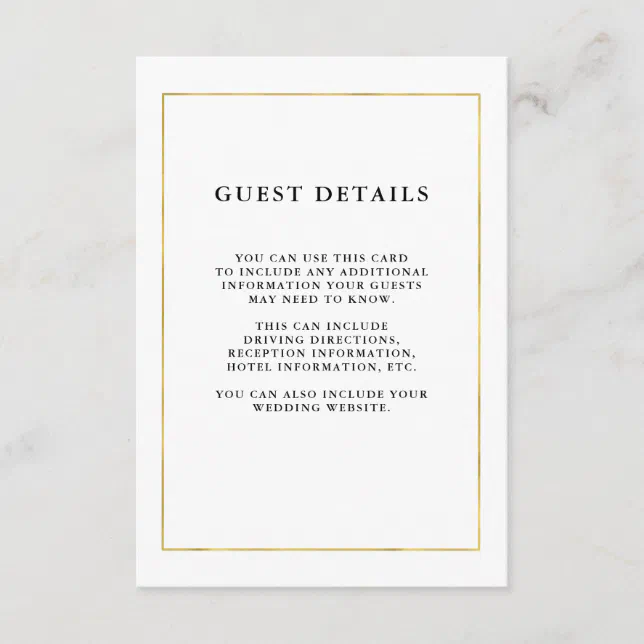 Modern Minimal | Faux Gold Border Guest Details Enclosure Card | Zazzle
