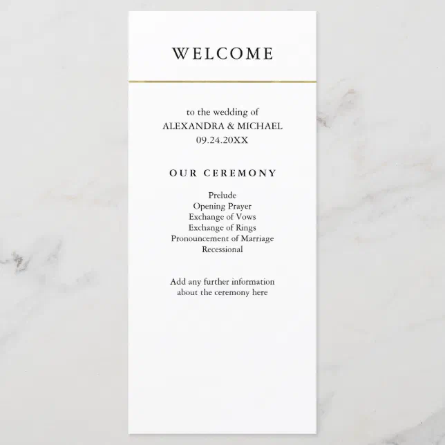 Modern Minimal | Faux Gold Border Wedding Program | Zazzle