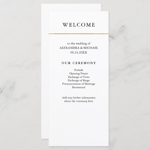Modern Minimal | Faux Gold Border Wedding Program | Zazzle