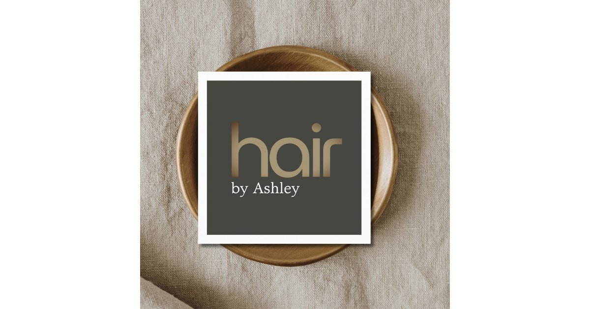 Modern Minimal Faux Metal Oil Black Bold HairSalon Square Business Card ...