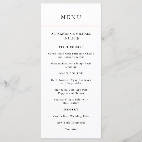 Modern Minimal | Faux Rose Gold Border Menu | Zazzle.com