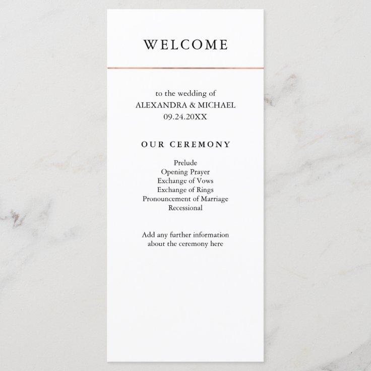 Modern Minimal | Faux Rose Gold Border Program | Zazzle