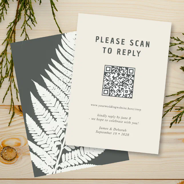 Modern Minimal Fern Botanical Woodland QR Code RSVP Card | Zazzle