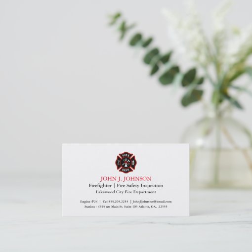Modern Minimal Firefighter | Fire Inspector White Business Card | Zazzle