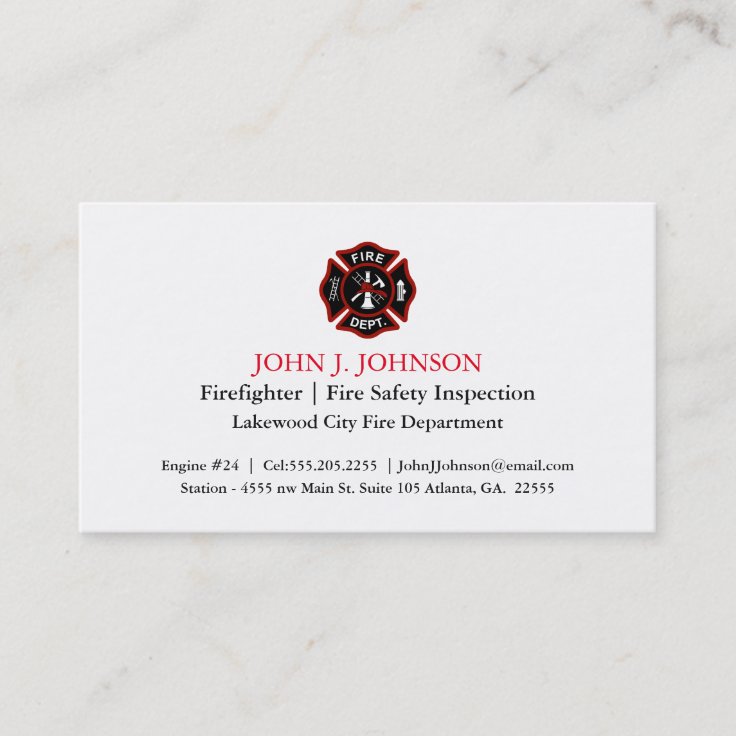 Modern Minimal Firefighter | Fire Inspector White Business Card | Zazzle