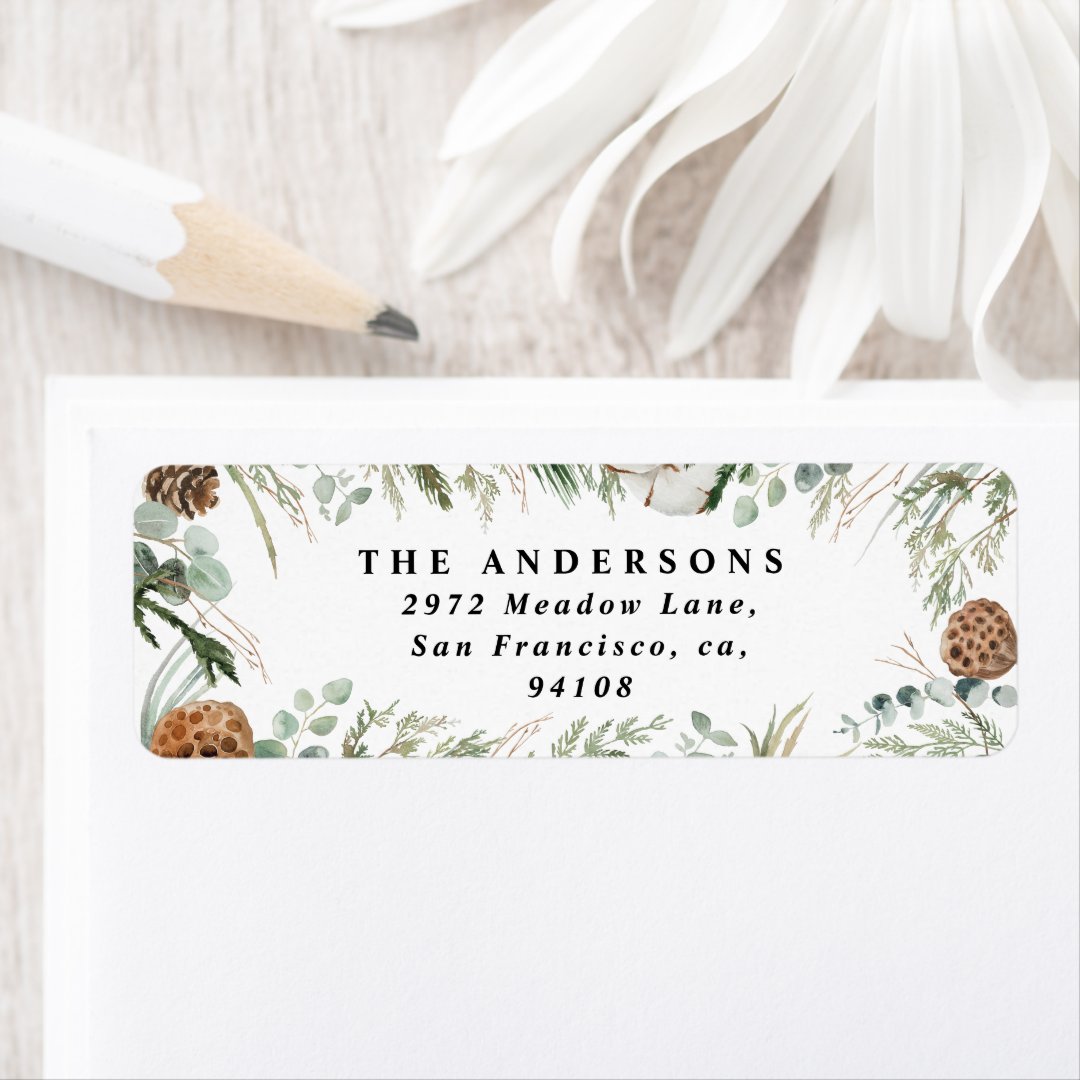 Modern minimal foliage winter green blue foliage label | Zazzle