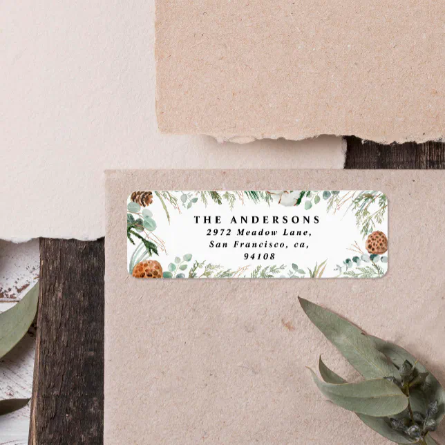 Modern minimal foliage winter green blue foliage label | Zazzle