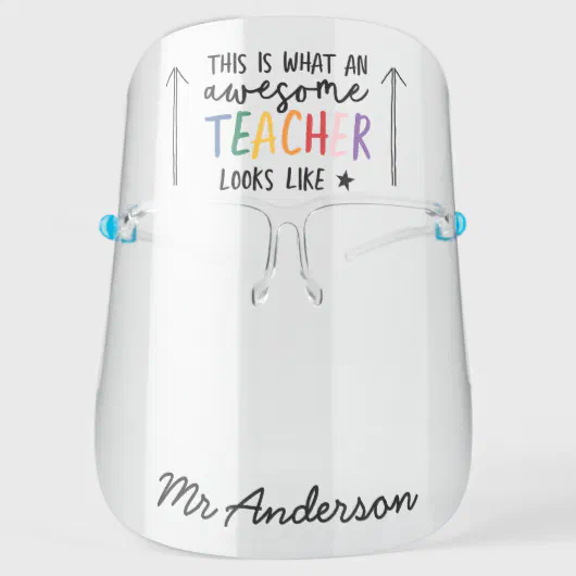 Modern minimal fun rainbow typography teacher face shield | Zazzle
