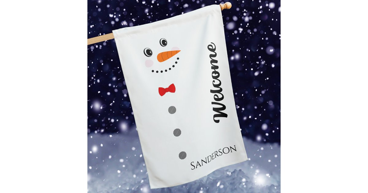 Modern Minimal Fun Snowman Winter outdoor House Flag | Zazzle