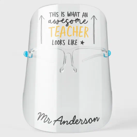 Modern minimal fun yellow typography teacher face shield | Zazzle