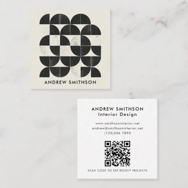 Modern Minimal Geometric Black White Shape QR Code Square Business Card ...