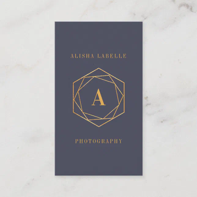 Modern Minimal Gold Geometric Hexagon Monogram Business Card | Zazzle