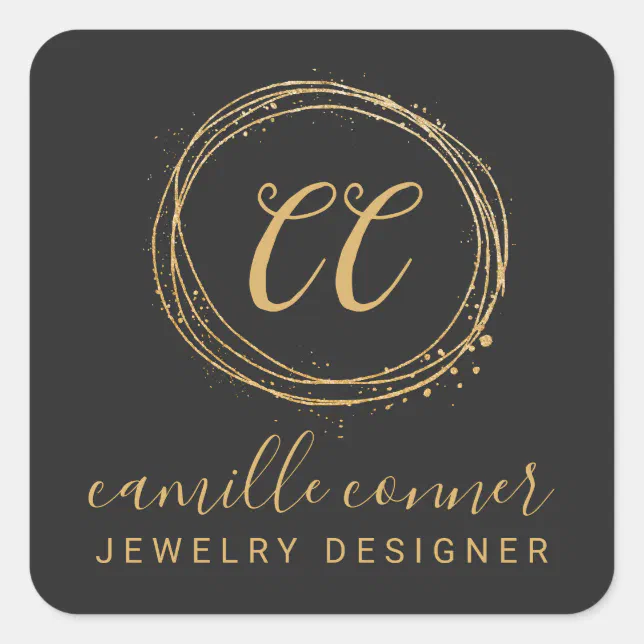 Modern Minimal Gold Monogram Jewelry Designer Square Sticker | Zazzle