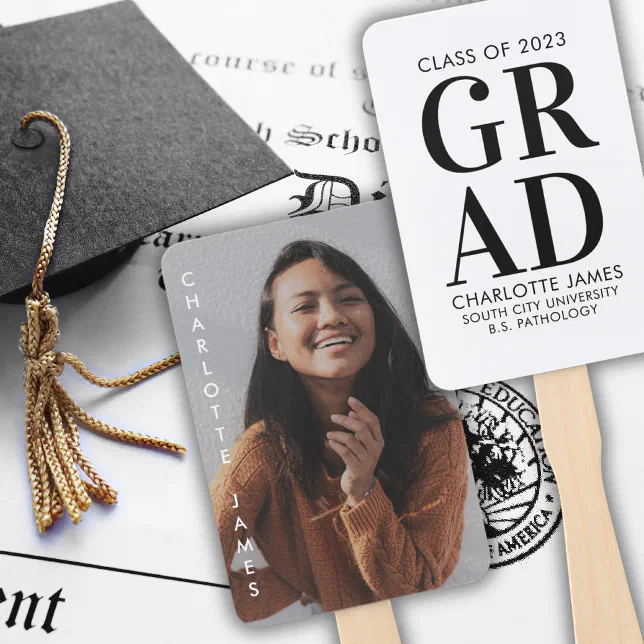 Modern Minimal Graduate Class of 2024 | Photo Hand Fan | Zazzle