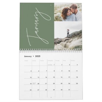 Modern minimal green 2 photo family elegant calendar | Zazzle