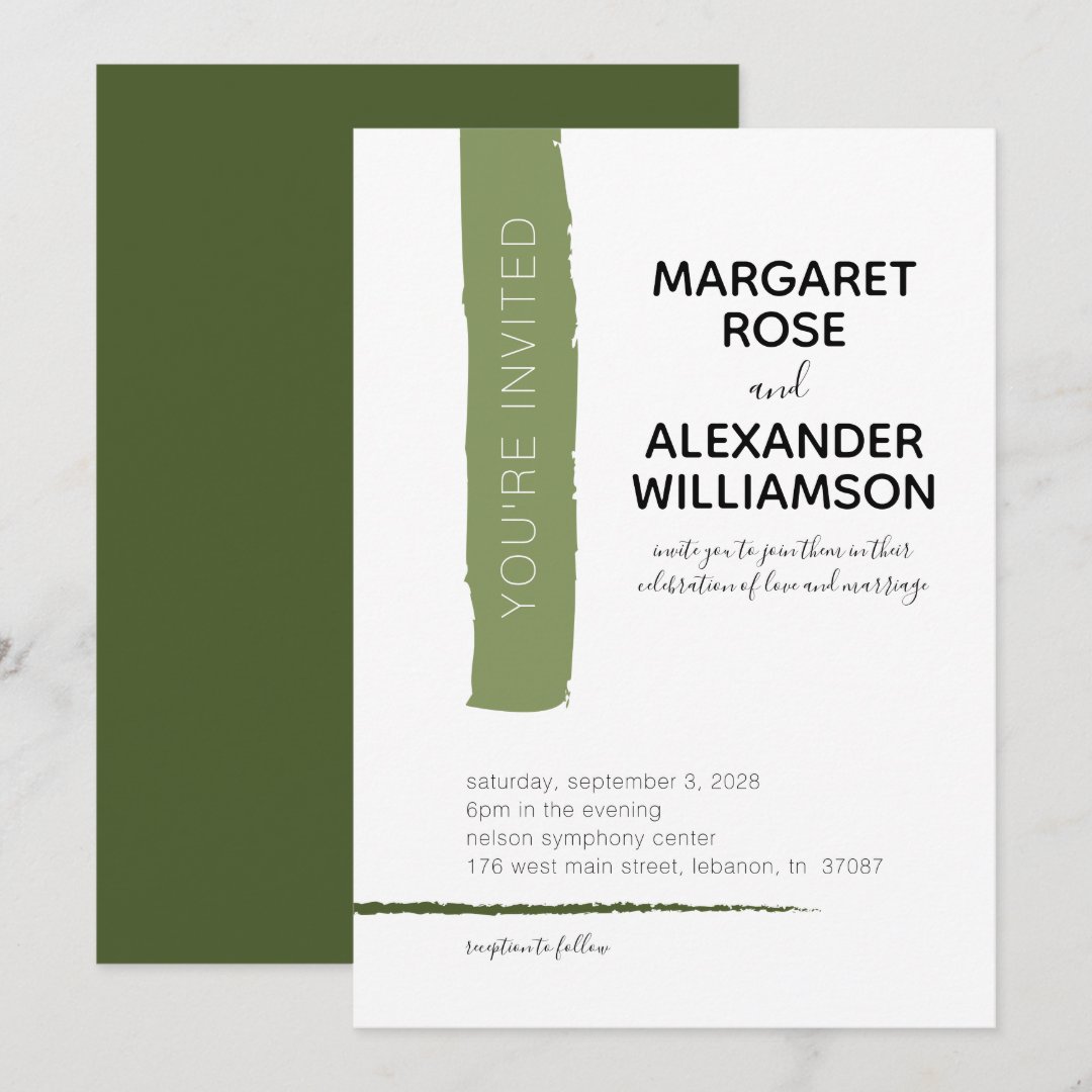 Modern Minimal Green Stripe Wedding Invitation | Zazzle