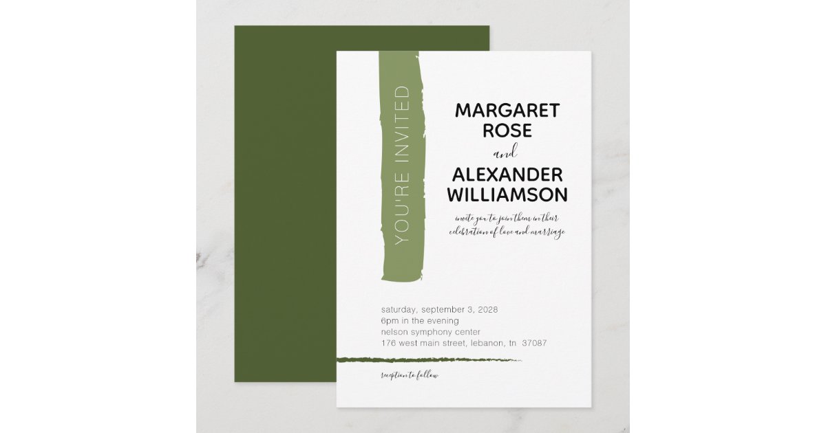Modern Minimal Green Stripe Wedding Invitation | Zazzle