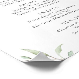 Modern minimal greenery rustic wedding menu poster | Zazzle