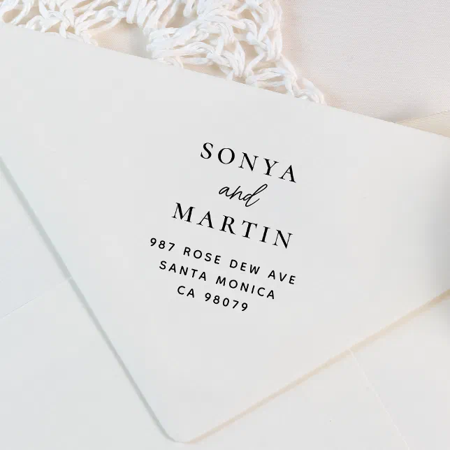 Modern Minimal Handwriting Couples Names Address Self-inking Stamp | Zazzle