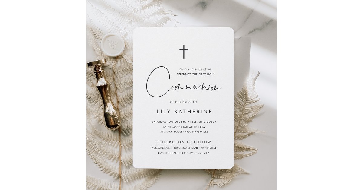 Modern Minimal Handwritten Script First Communion Invitation | Zazzle
