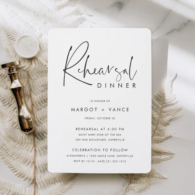 Modern Minimal Handwritten Script Rehearsal Dinner Invitation | Zazzle