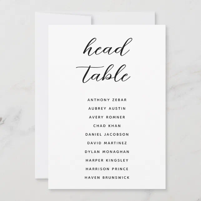 Modern Minimal Head Table Seating Chart Cards | Zazzle