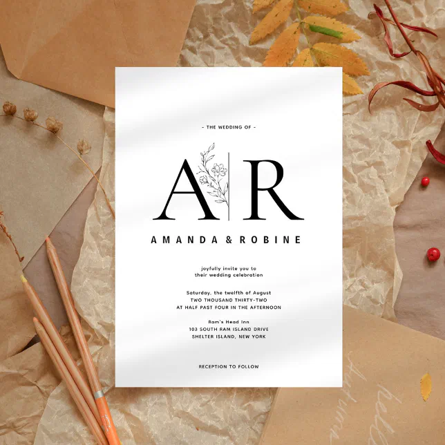 Modern Minimal Initials Wedding Invitation | Zazzle