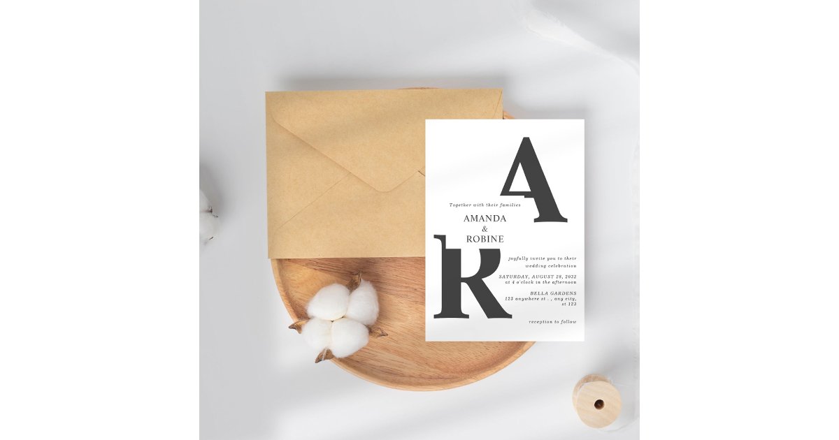 Modern Minimal Initials Wedding Invitation | Zazzle