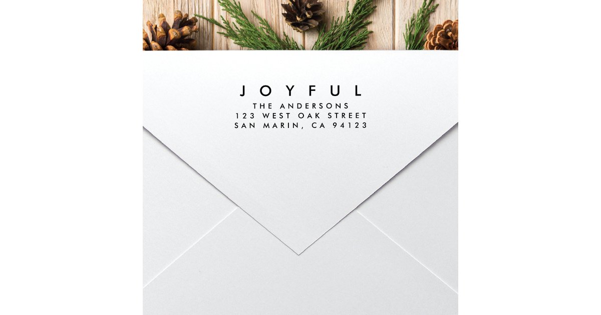 Modern Minimal JOYFUL Christmas Return Address Self-inking Stamp | Zazzle